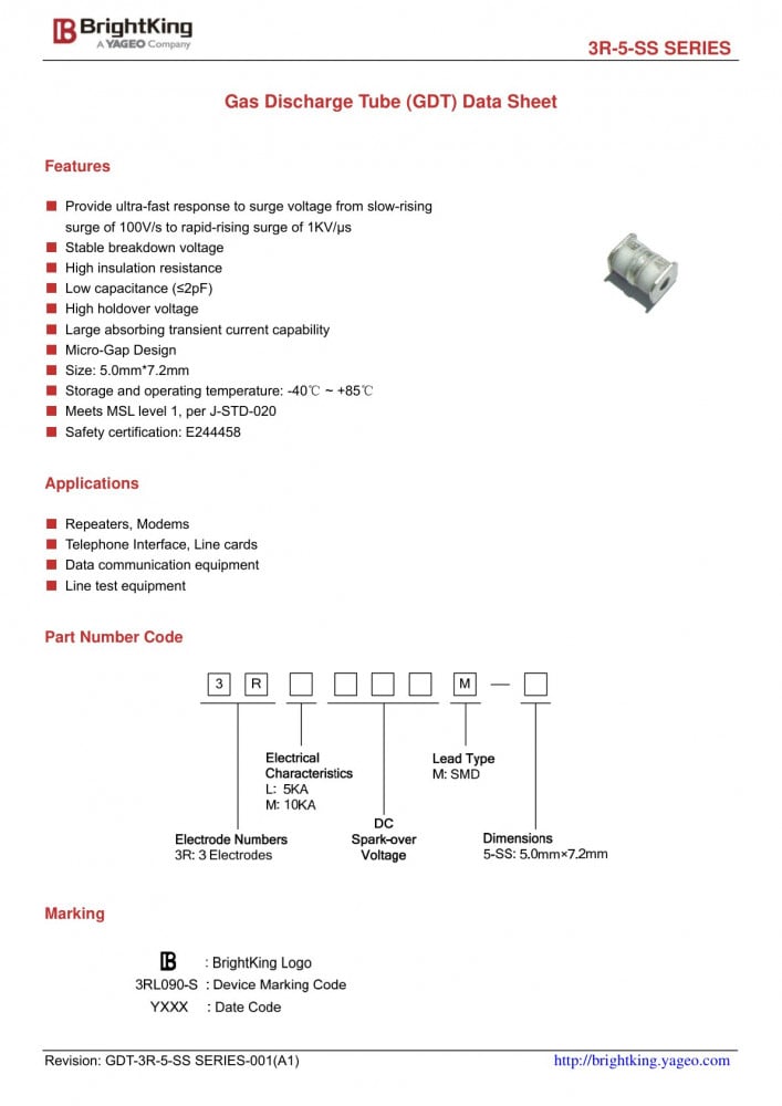 Brightking GDT datasheet page 1