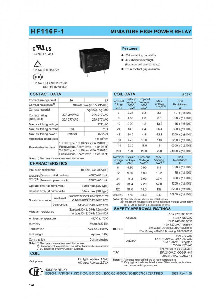 HONGFA HF116F datasheet page 1