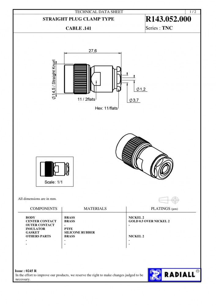 Radiall R143052000 technical datasheet, page 1