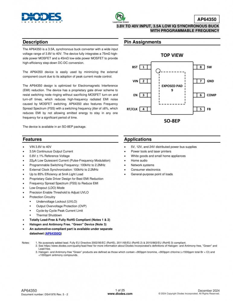AP64350SP-13 datasheet page 1