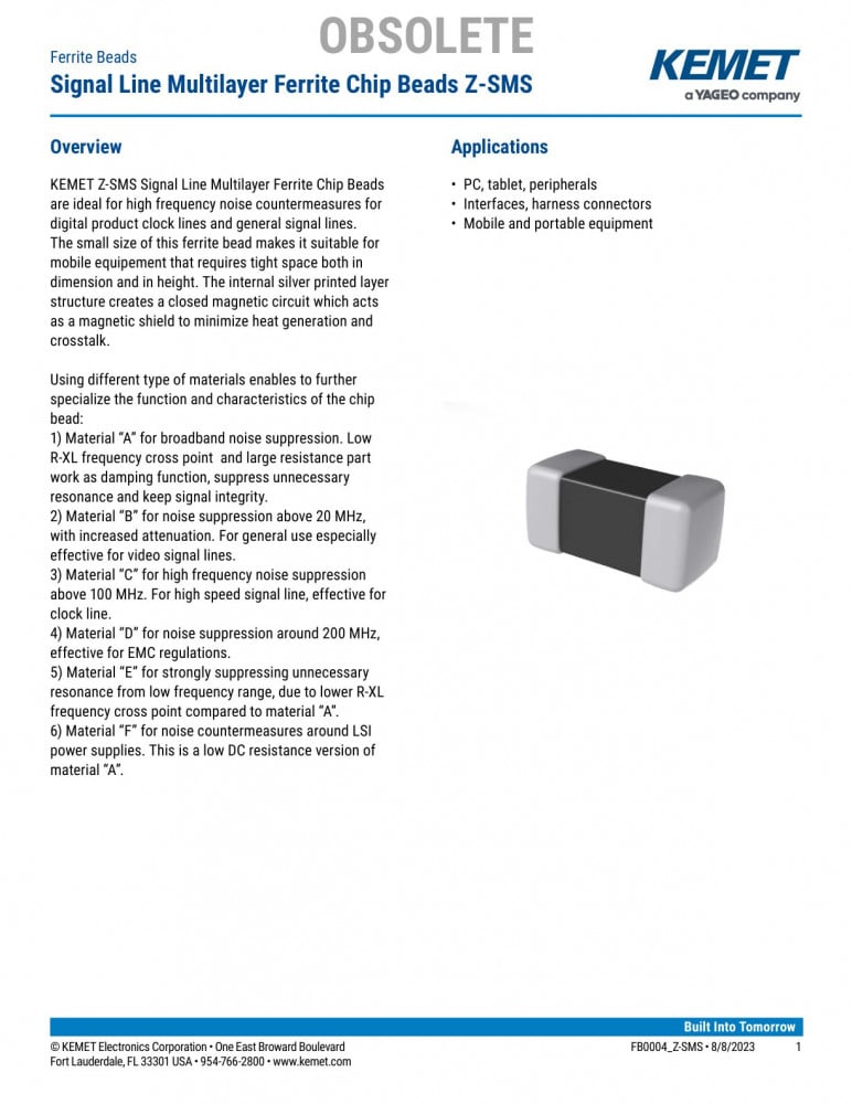 KEMET Z-SMS datasheet page 1