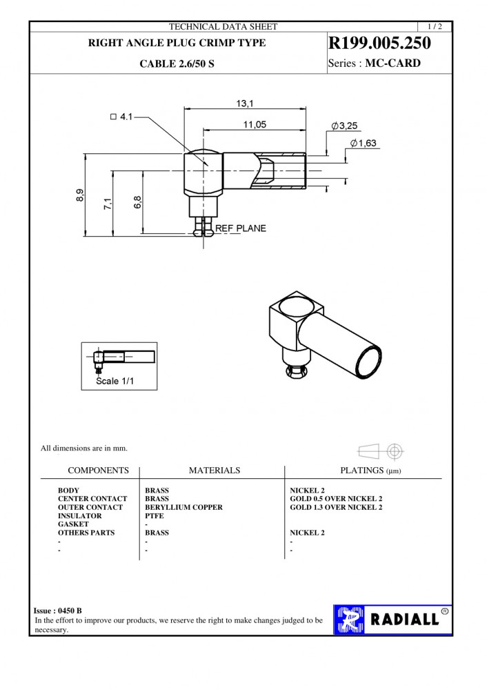 Radiall R199.005.250 product data sheet, page 1