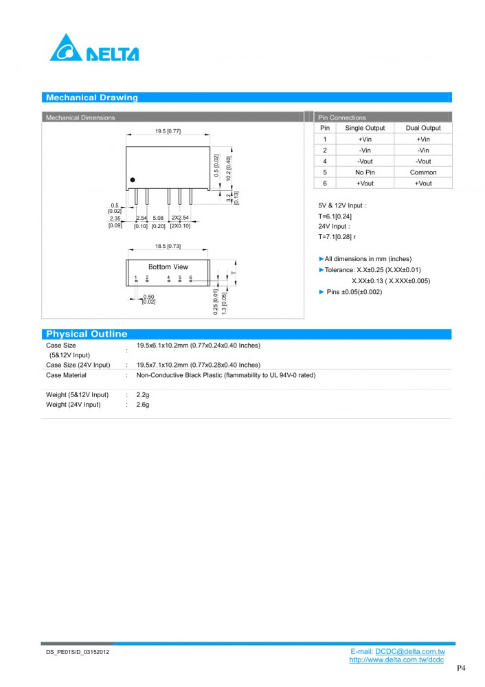 DELTA PE01D0515A datasheet page 4