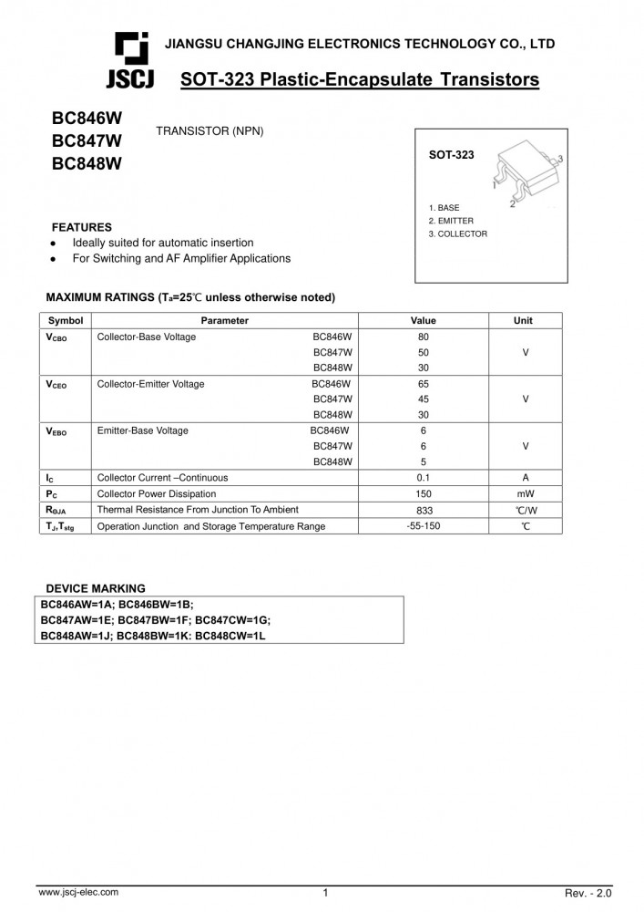 JSCJ BC847W datasheet page 1
