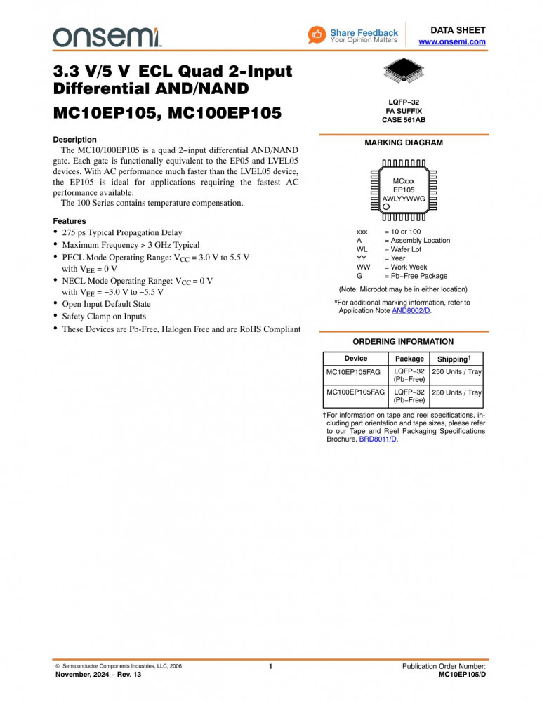 MC10EP105 datasheet page 1