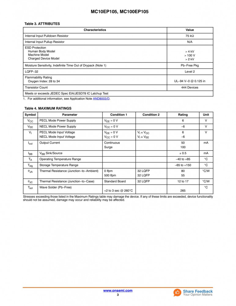 MC10EP105 datasheet page 3