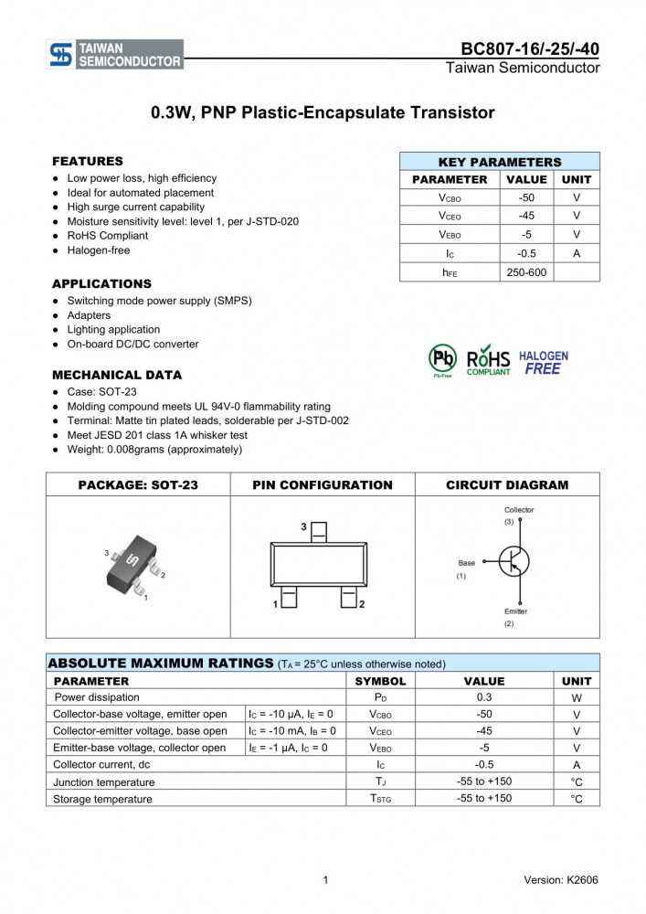BC807-16 datasheet page 1