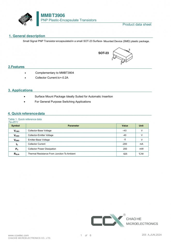 MMBT3906 datasheet page 1