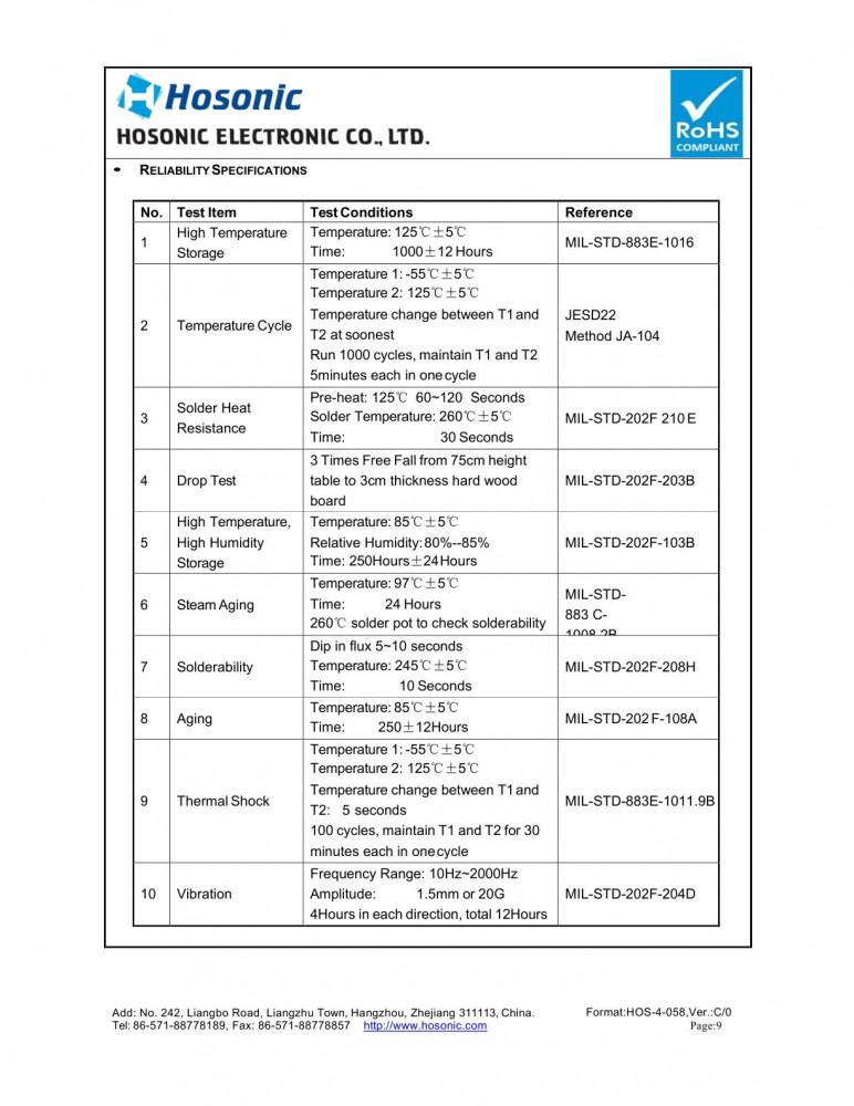 HOSONIC E3SB40E000030E datasheet page 9