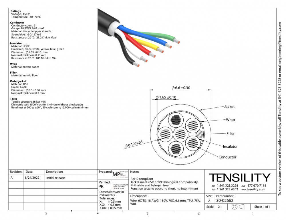 Tensility International 30-02662 cable specification drawing