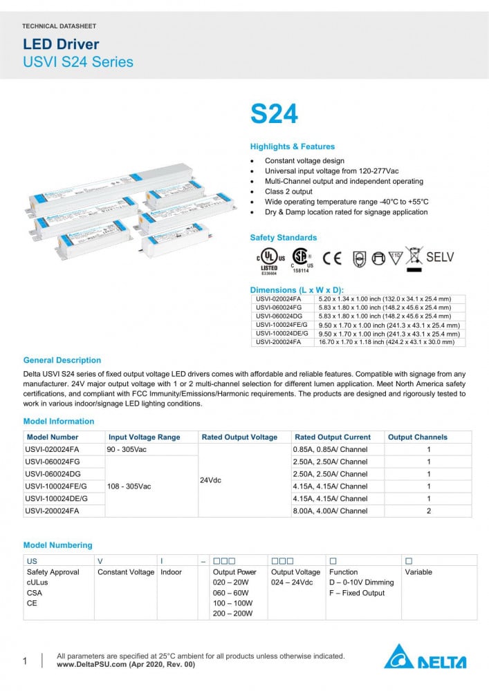 USVI S24 datasheet page 1