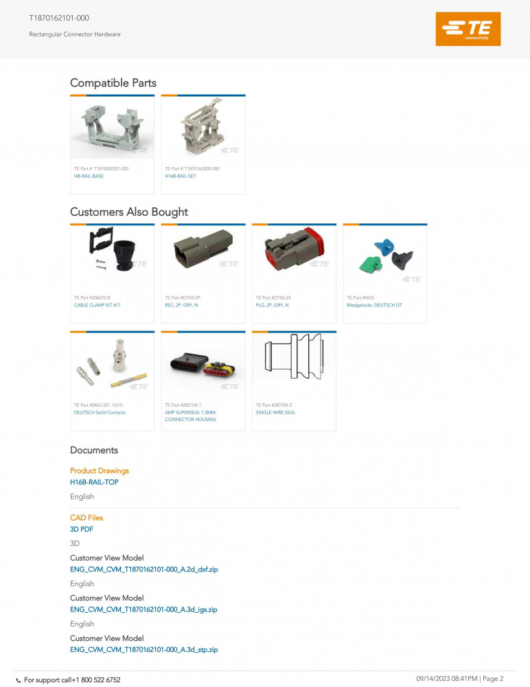 TE Connectivity product document page 2