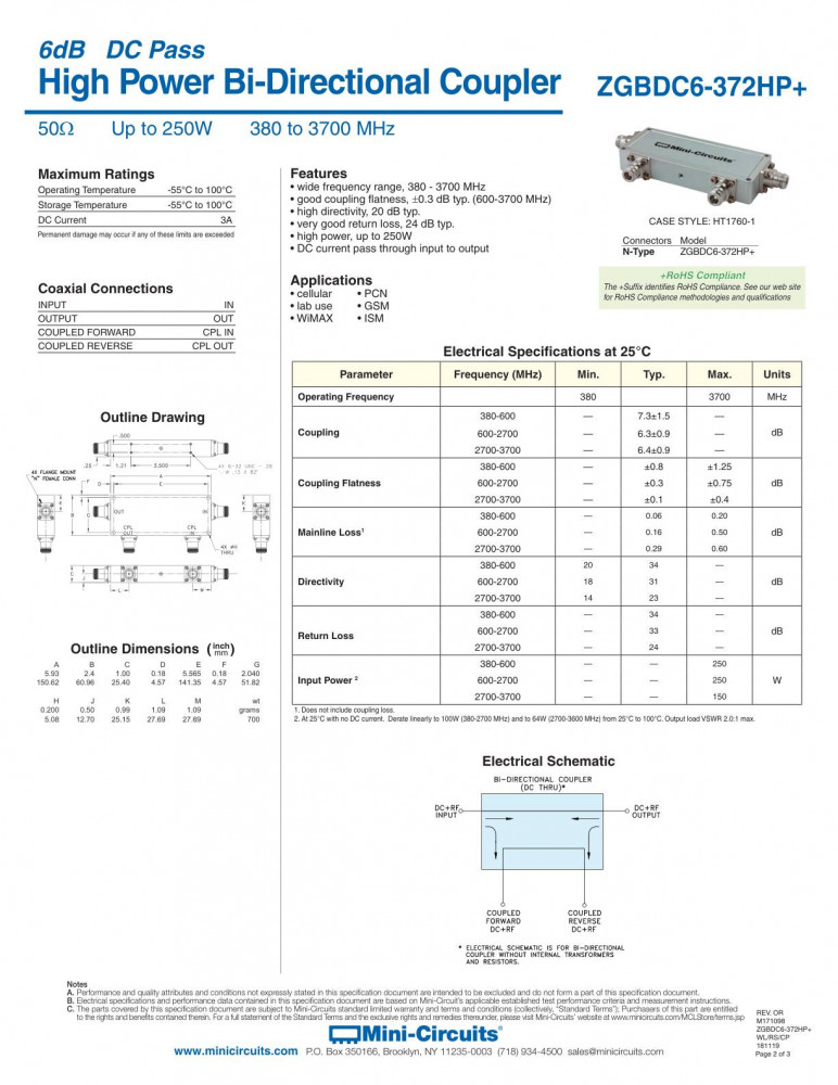 ZGBDC6-372HP+ specifications and outline dimensions