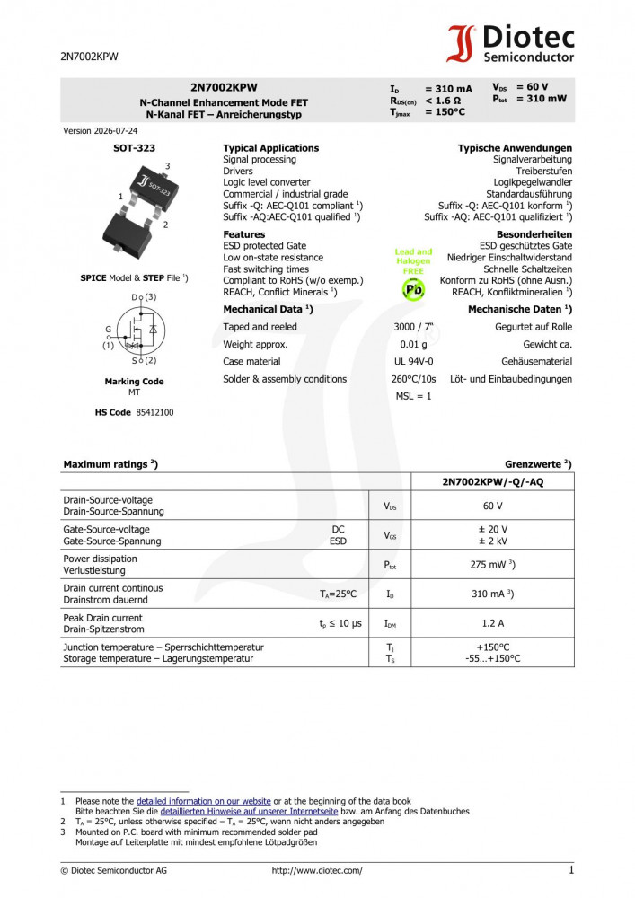 2N7002KPW-AQ datasheet page 1