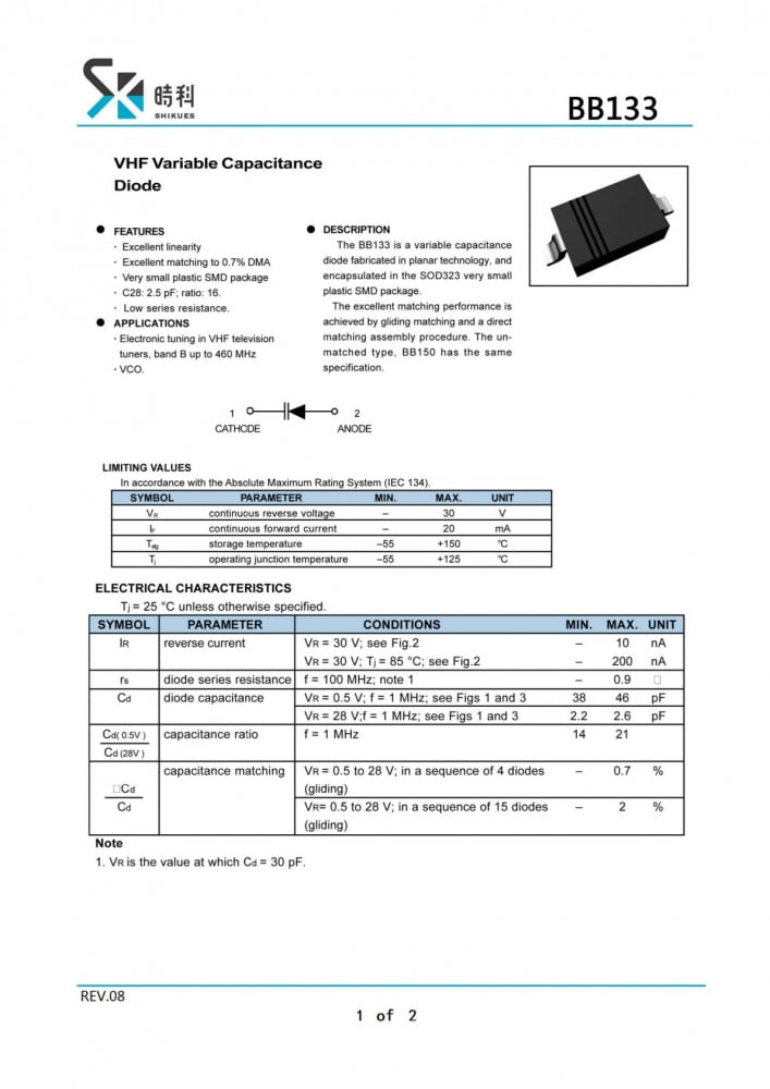 BB133 datasheet page 1