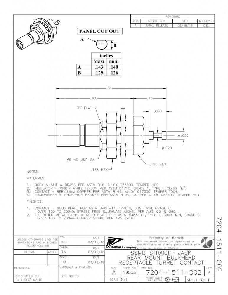 Radiall 7204-1511-002 product drawing preview