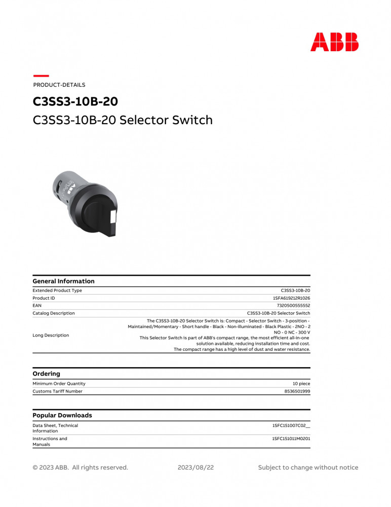 ABB C3SS3-10B-20 technical document page 1