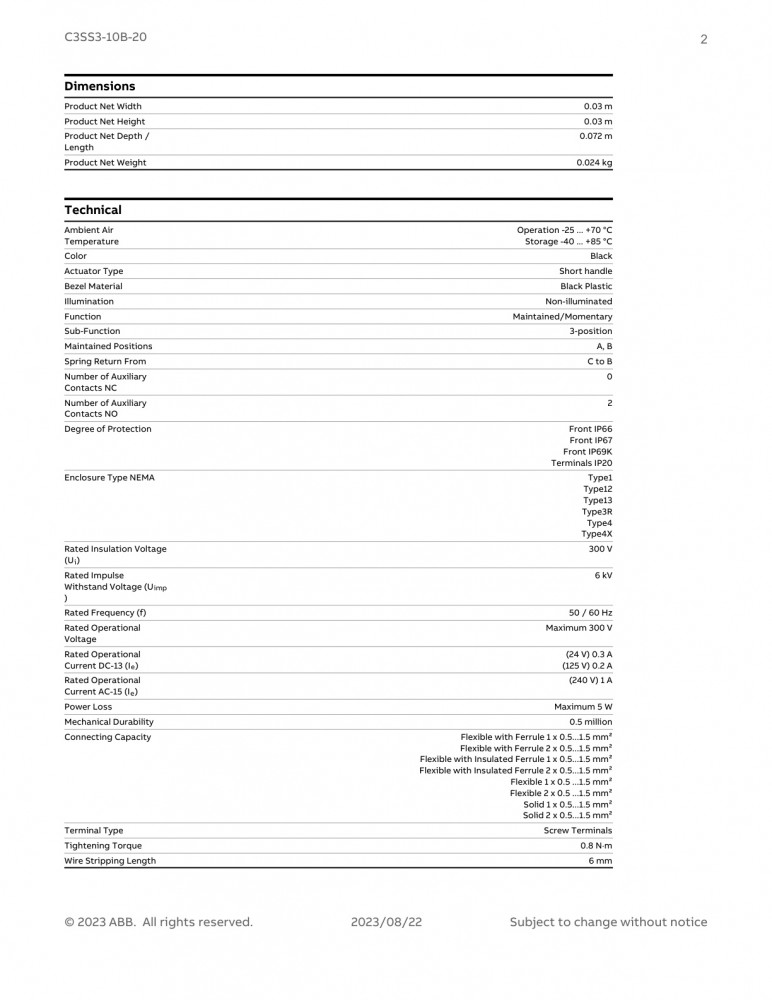 ABB C3SS3-10B-20 technical document page 2