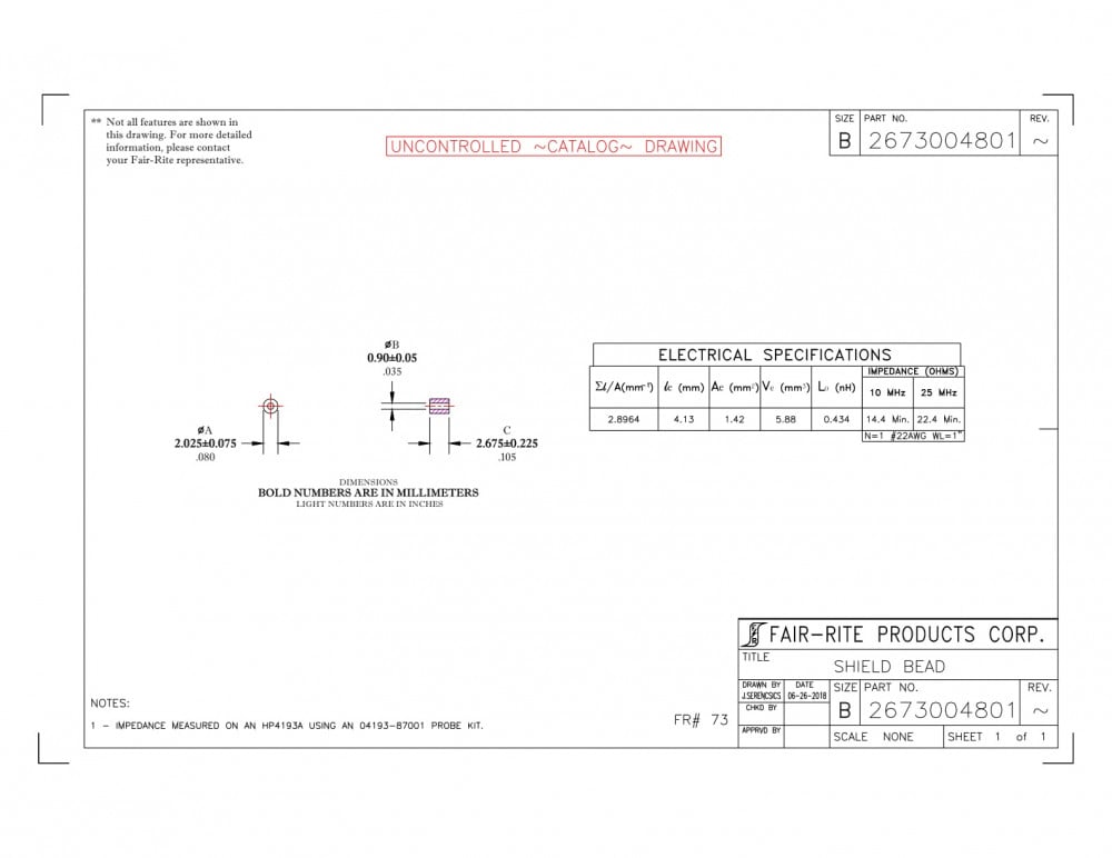 Fair-Rite 2673004801 technical document page