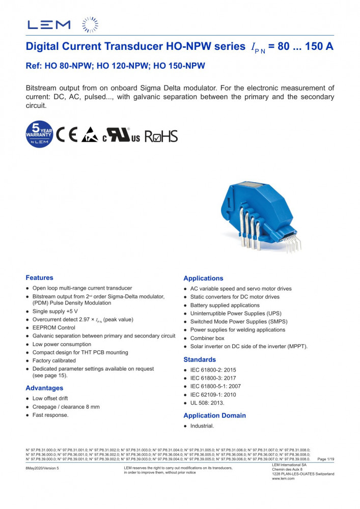 HO-NPW datasheet page 1