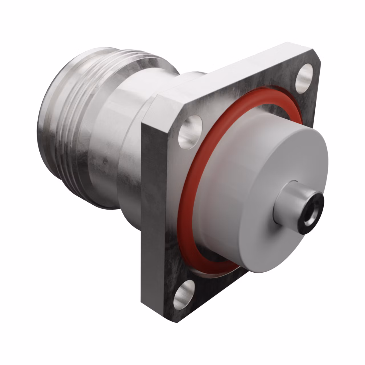 4.3-10 Jack, Straight, Panel Mount, 4-Hole Flange, 25.00mm Length, Tray, 50 Ohms for sale