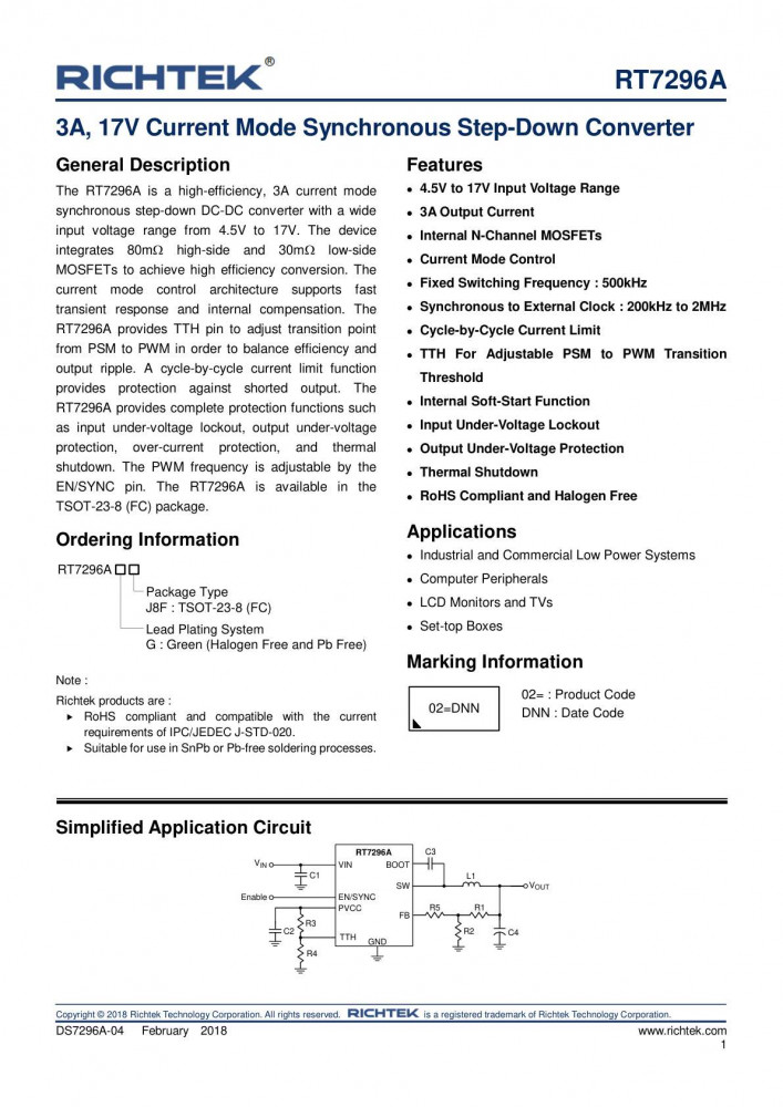 RT7296A datasheet page 1