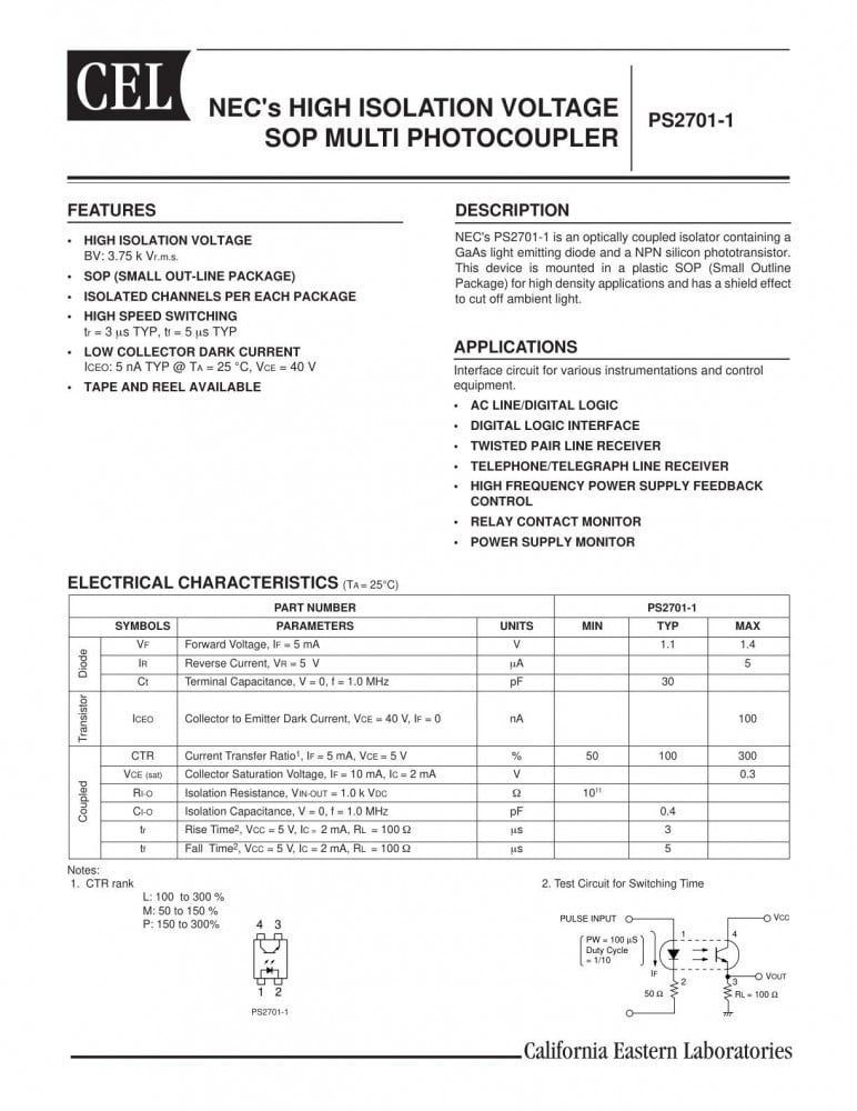 PS2701-1 datasheet page 1