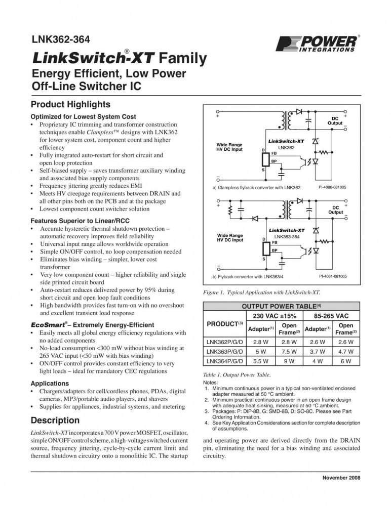 LNK362DG-TL datasheet page 1