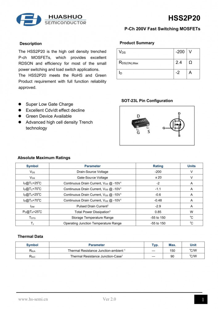 HSS2P20 datasheet page 1
