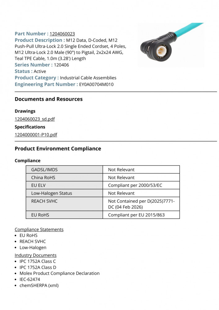 MOLEX Ultra Lock 2.0 product specification page 1