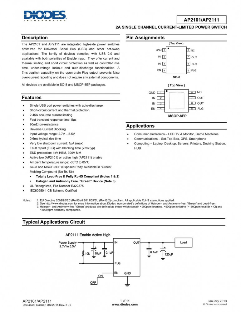 AP2101SG-13 datasheet page 1
