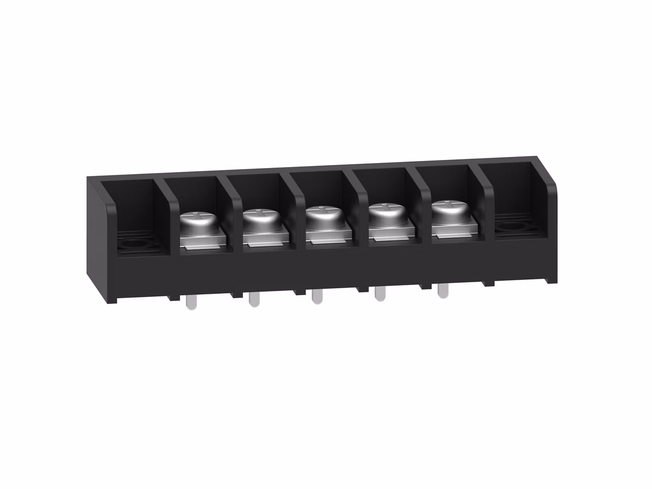 11.10mm Pitch, Dual Row, Dual-Barrier Terminal Strip, with Mounting Ends, Black, Steel Screws, 5 Circuits