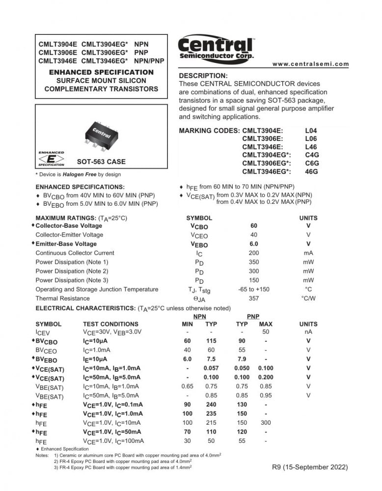CMLT3904EG specification page 1