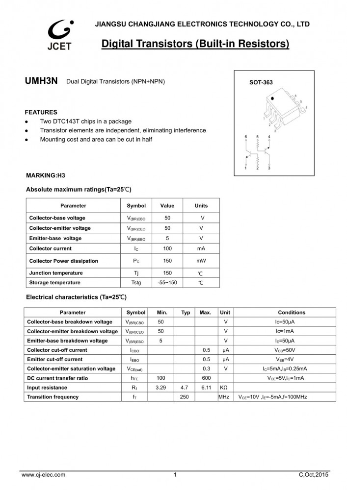 UMH3N datasheet page 1