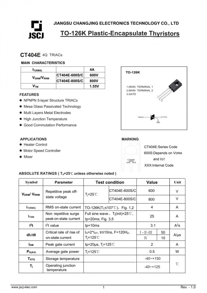 CT404E-600S datasheet page 1
