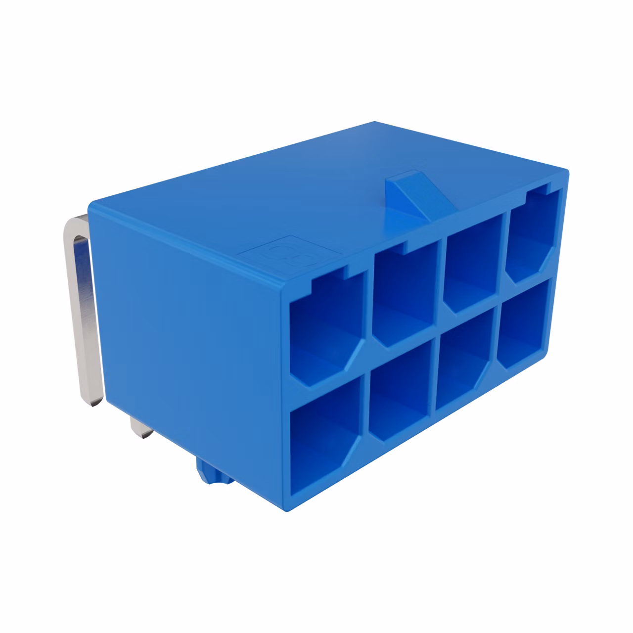 Mega-Fit ColorLock Right-Angle Header, 5.70mm Pitch, Through Hole, Dual Row, 8 Circuits, Matte Tin (Sn) Plating, 3.60mm Tail Length, Glow-Wire Capable, Tray, Blue for sale