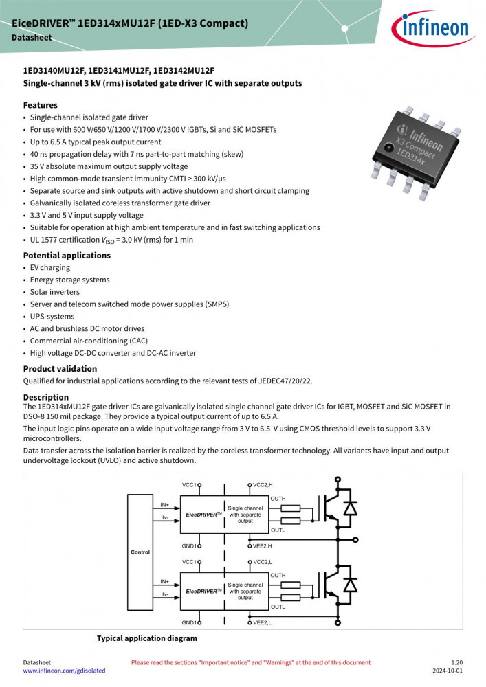 Infineon 1ED3141MU12FXUMA1 datasheet page 1