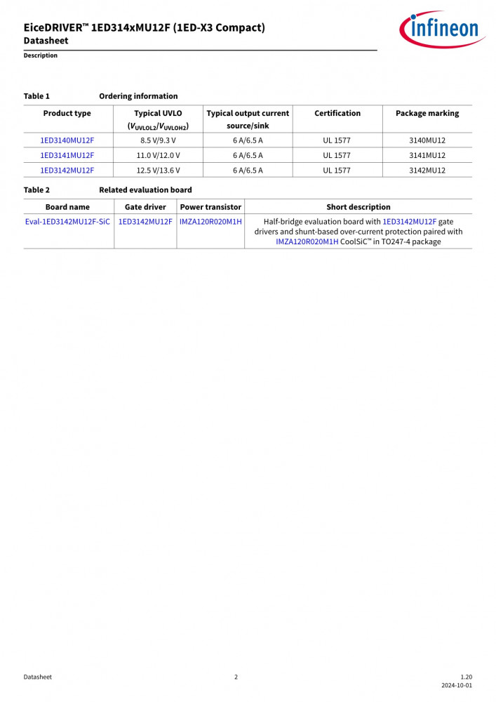 Infineon 1ED3141MU12FXUMA1 datasheet page 2