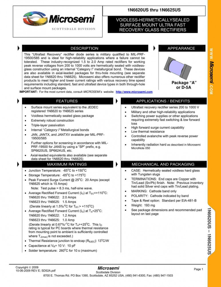 1N6620US datasheet page 1
