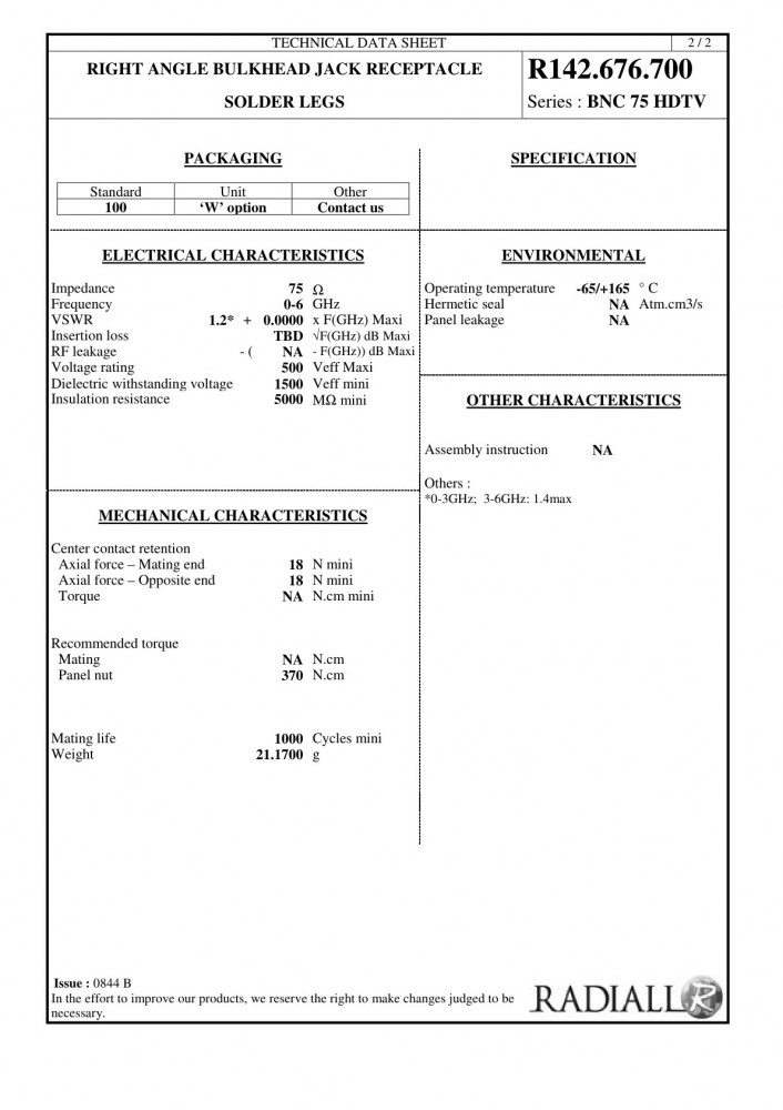 Radiall R142.676.700 datasheet page 2
