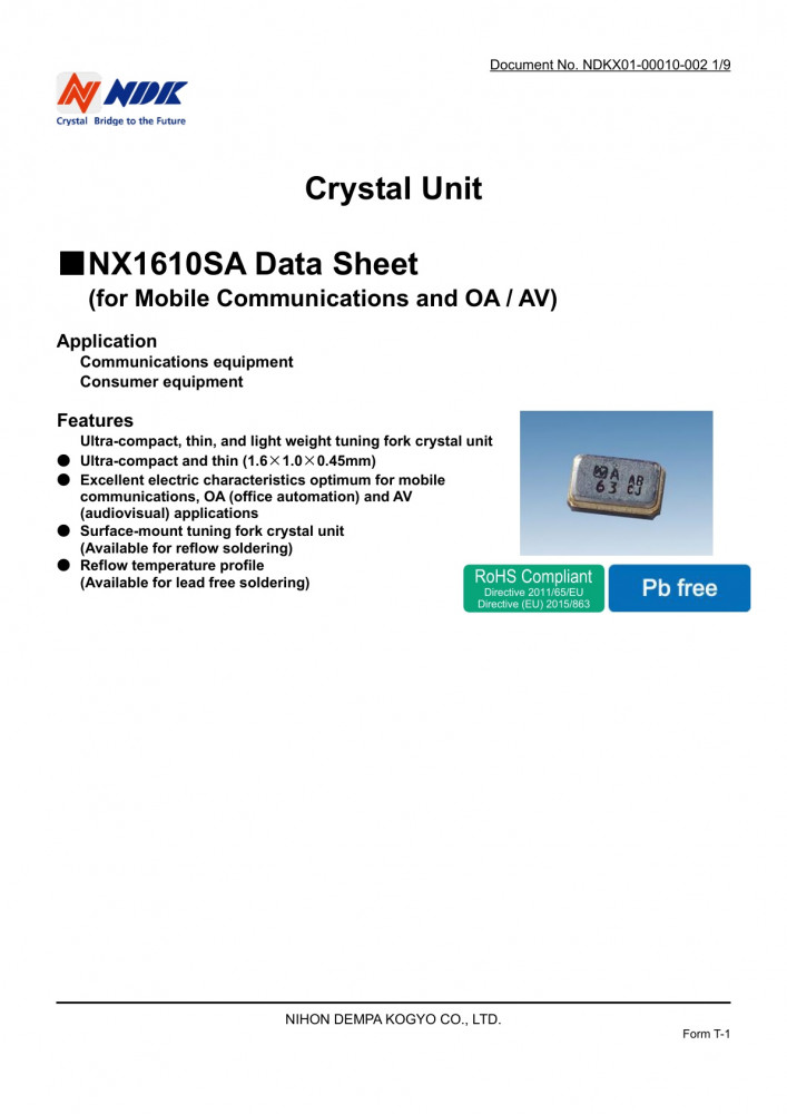 NX1610SA datasheet page 1