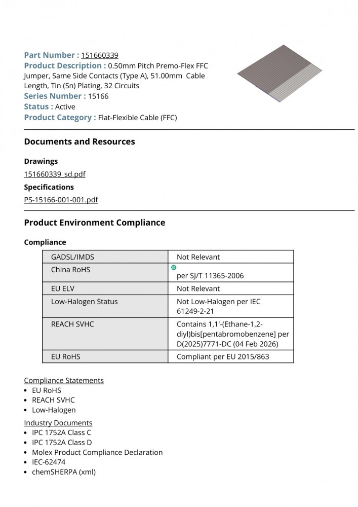 Technical document image 1 for MOLEX 151660339