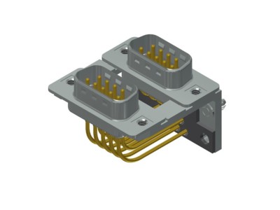 D-SUB Dual Port • Dual port 9-pos. / 9-pos. • Dual port plug upper / Plug bottom • Solder pin angled .750