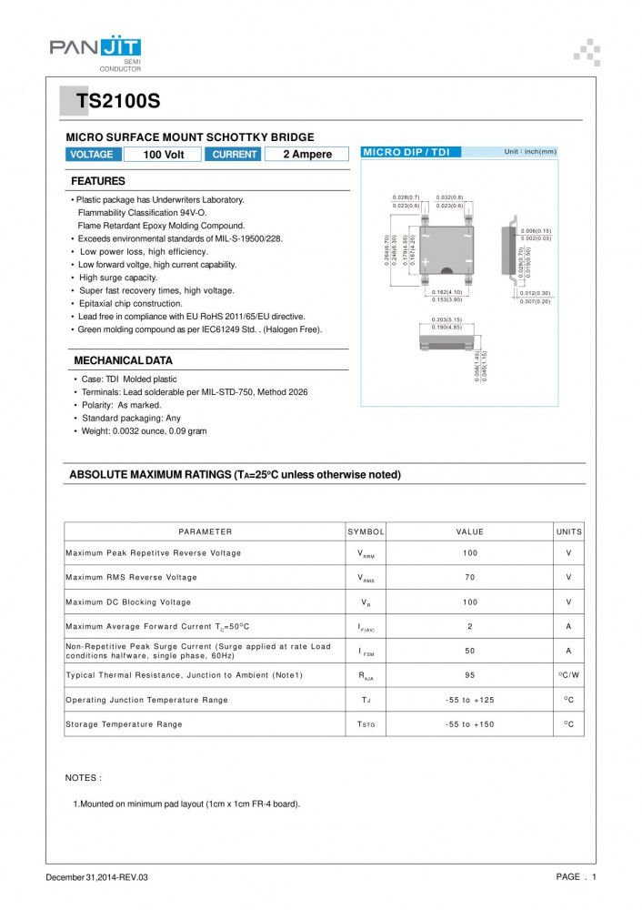 TS2100S datasheet page 1