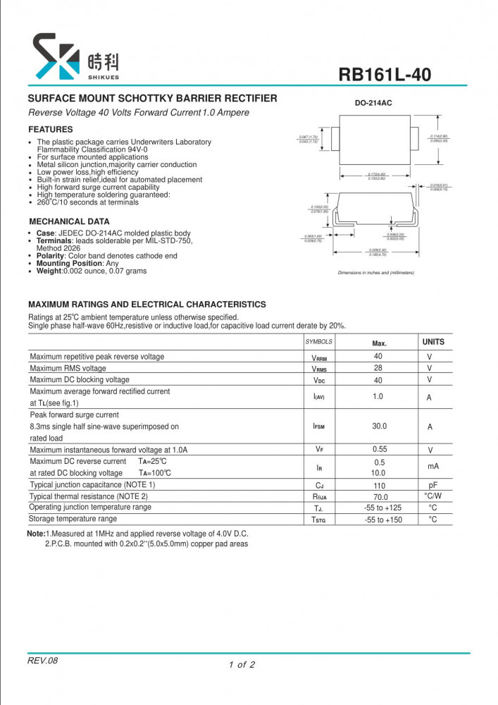 RB161L-40 datasheet page 1