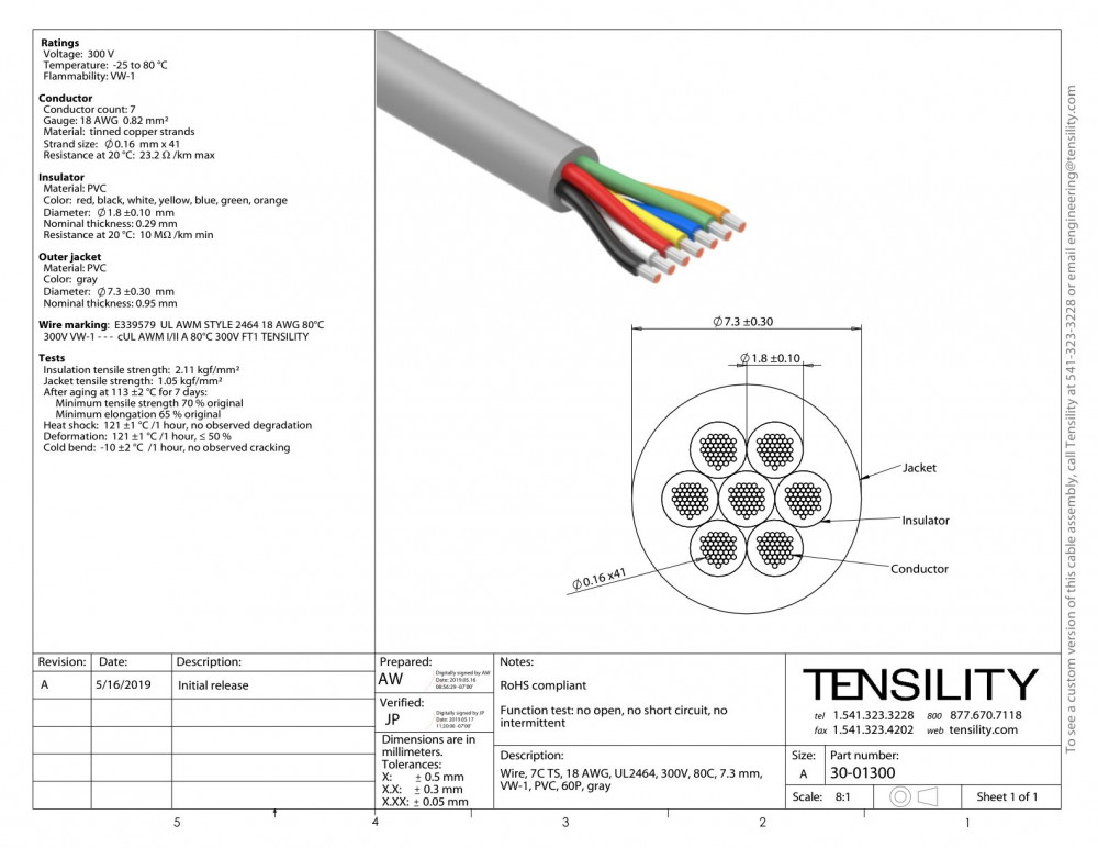 Tensility International 30-01300 product drawing and specification image
