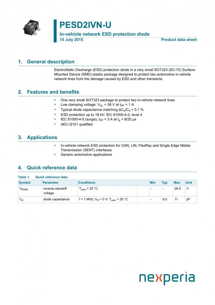 PESD2IVN-UX datasheet page 1
