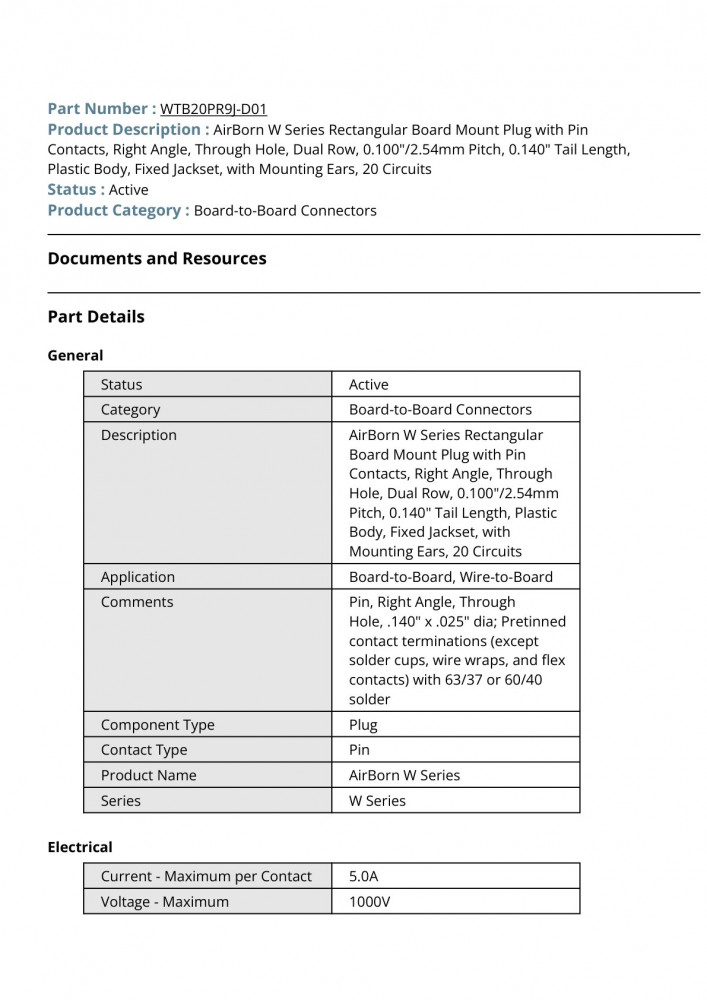 WTB20PR9J-D01 technical document image, page 1