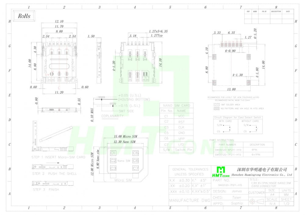HMTCONN SIM30120-7P211-H15 technical drawing page 1