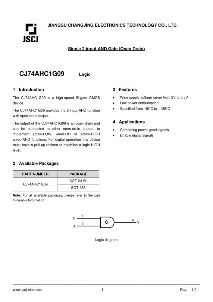 CJ74AHC1G09 datasheet page 1